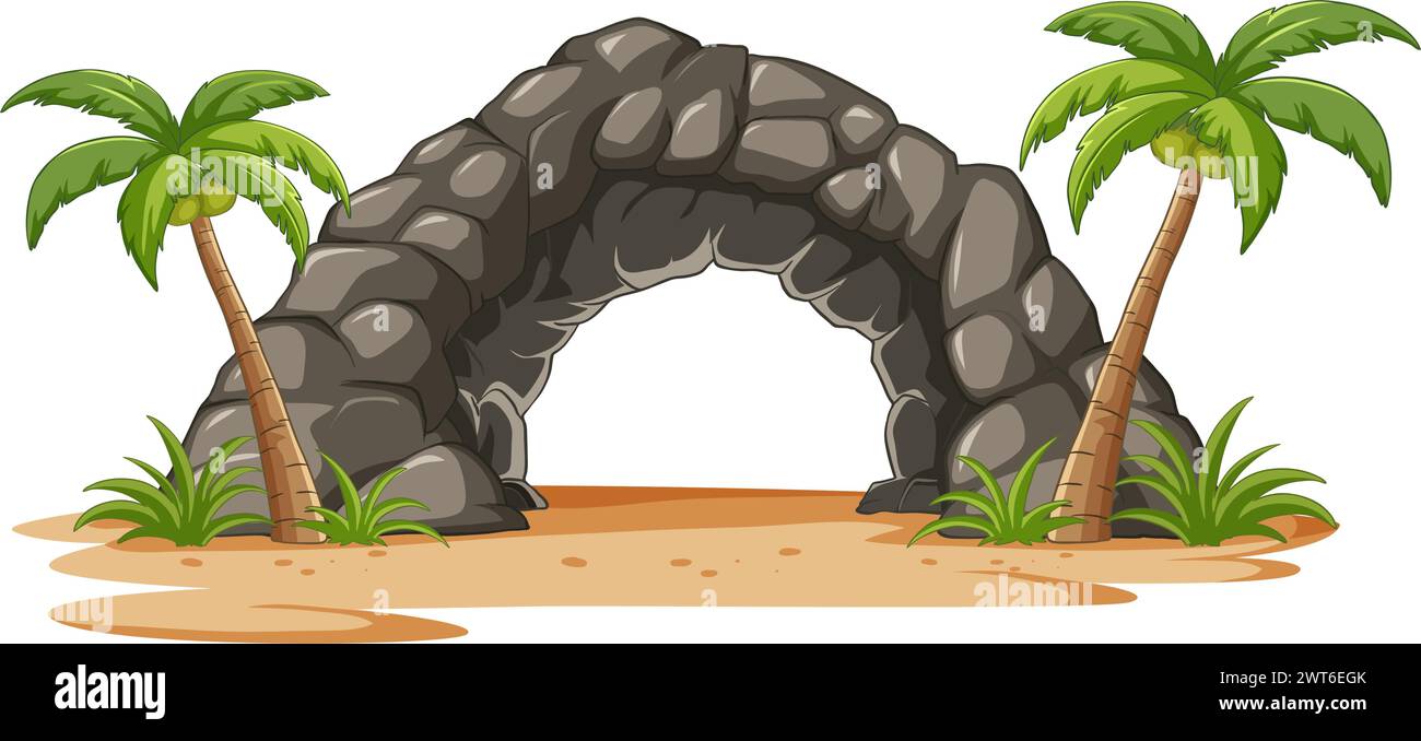 Cartoon stone arch with palm trees on sand Stock Vector Image & Art - Alamy