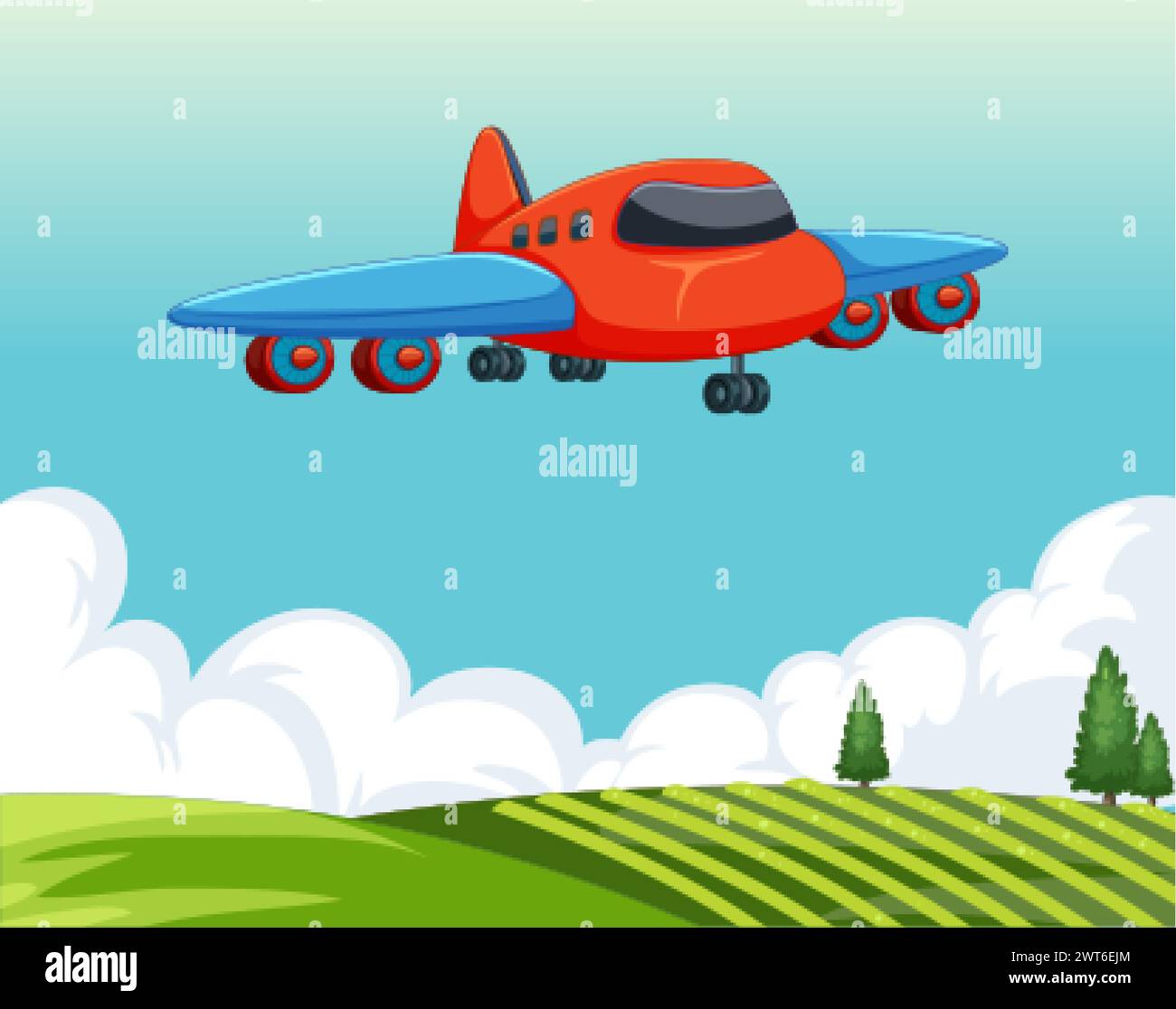 Vector illustration of a cartoon airplane flying Stock Vector Image ...