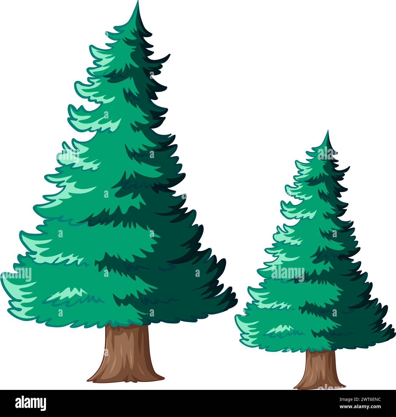 Two cartoon-style pine trees on a white background Stock Vector Image ...
