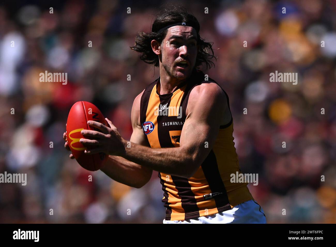 Melbourne, Australia. 16th Mar, 2024. Jai Newcombe of the Hawks in ...
