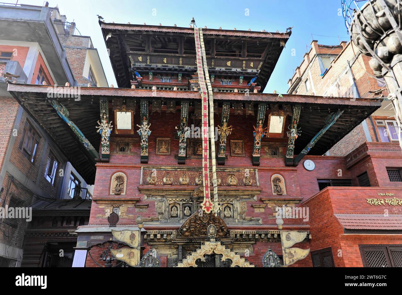 Traditional Nepalese building with ornate carvings and decorations ...