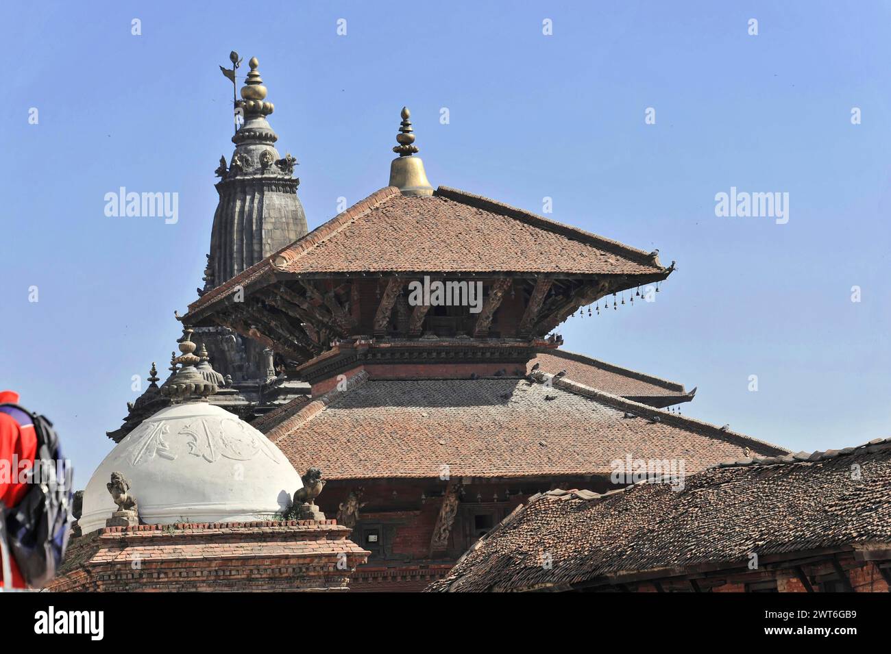 Traditional temple in Nepal under a blue sky, Kathmandu Valley ...