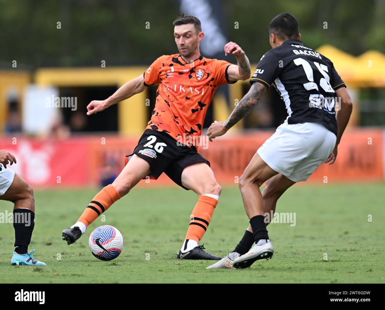 Brisbane, Australia. 16th Mar, 2024. Jay O'Shea (left) of the Roar ...