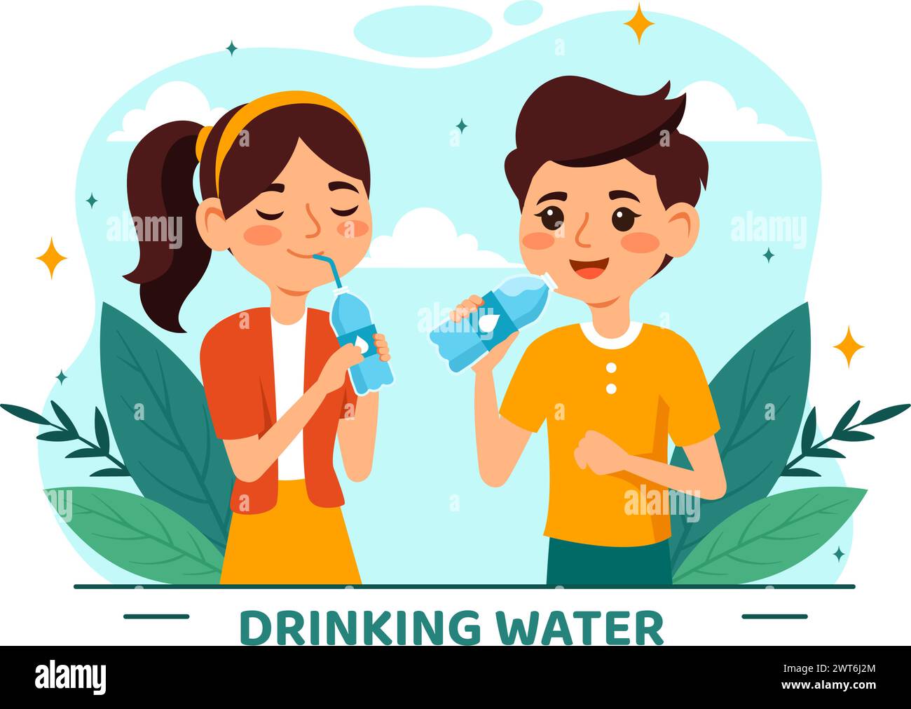 People Drinking Water From Plastic Bottles and Glasses with Pure Clean ...