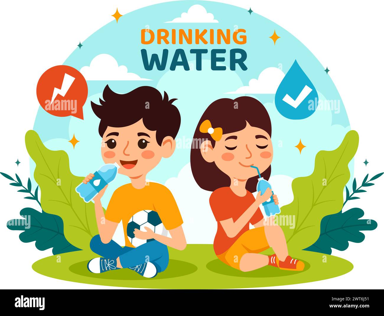 People Drinking Water From Plastic Bottles and Glasses with Pure Clean ...