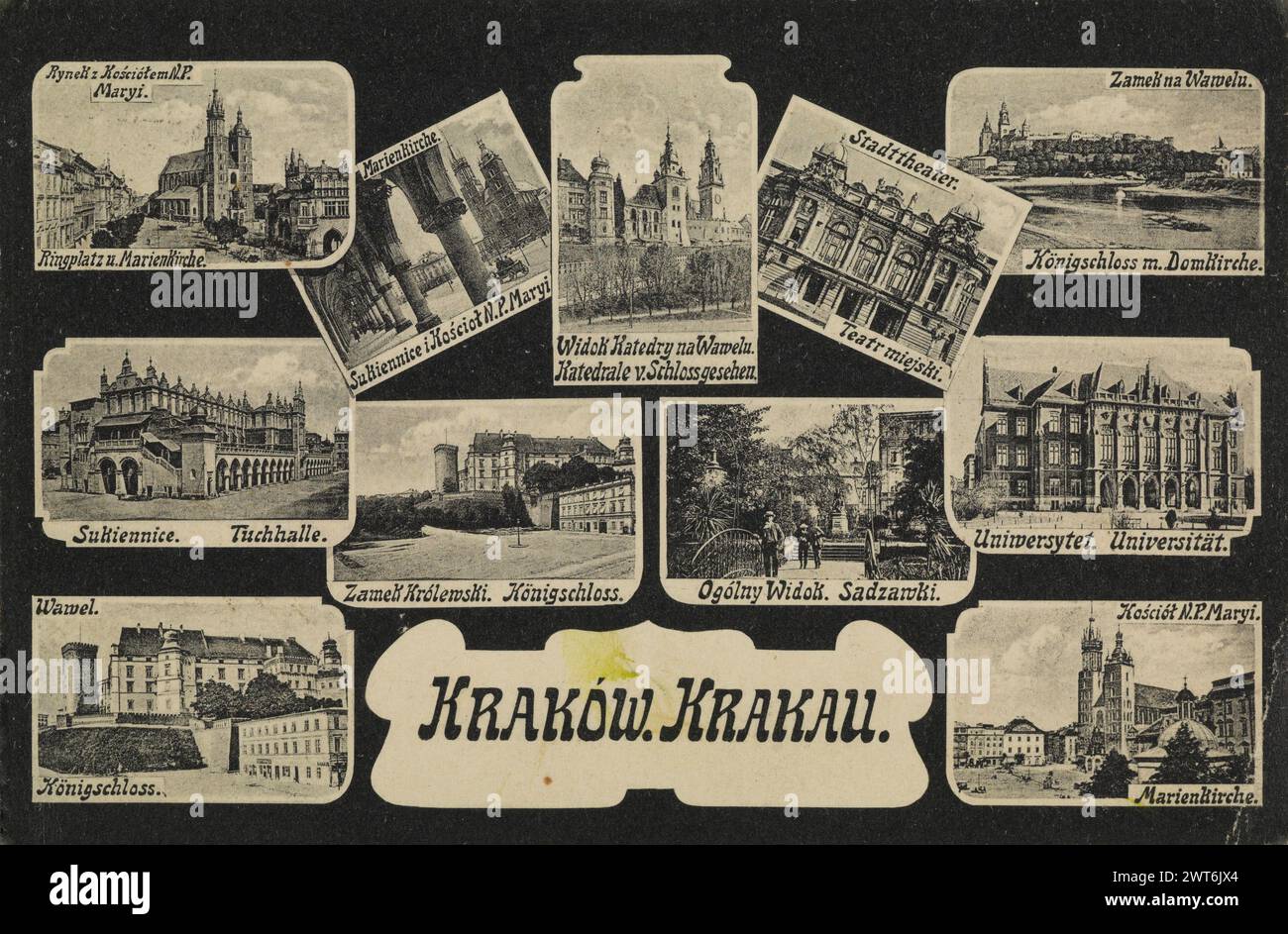 Collage of vintage black and white postcards of historical buildings ...
