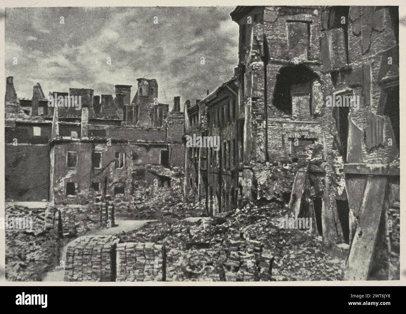 Vintage 1945 black and white postcard showing the destruction of Warsaw ...
