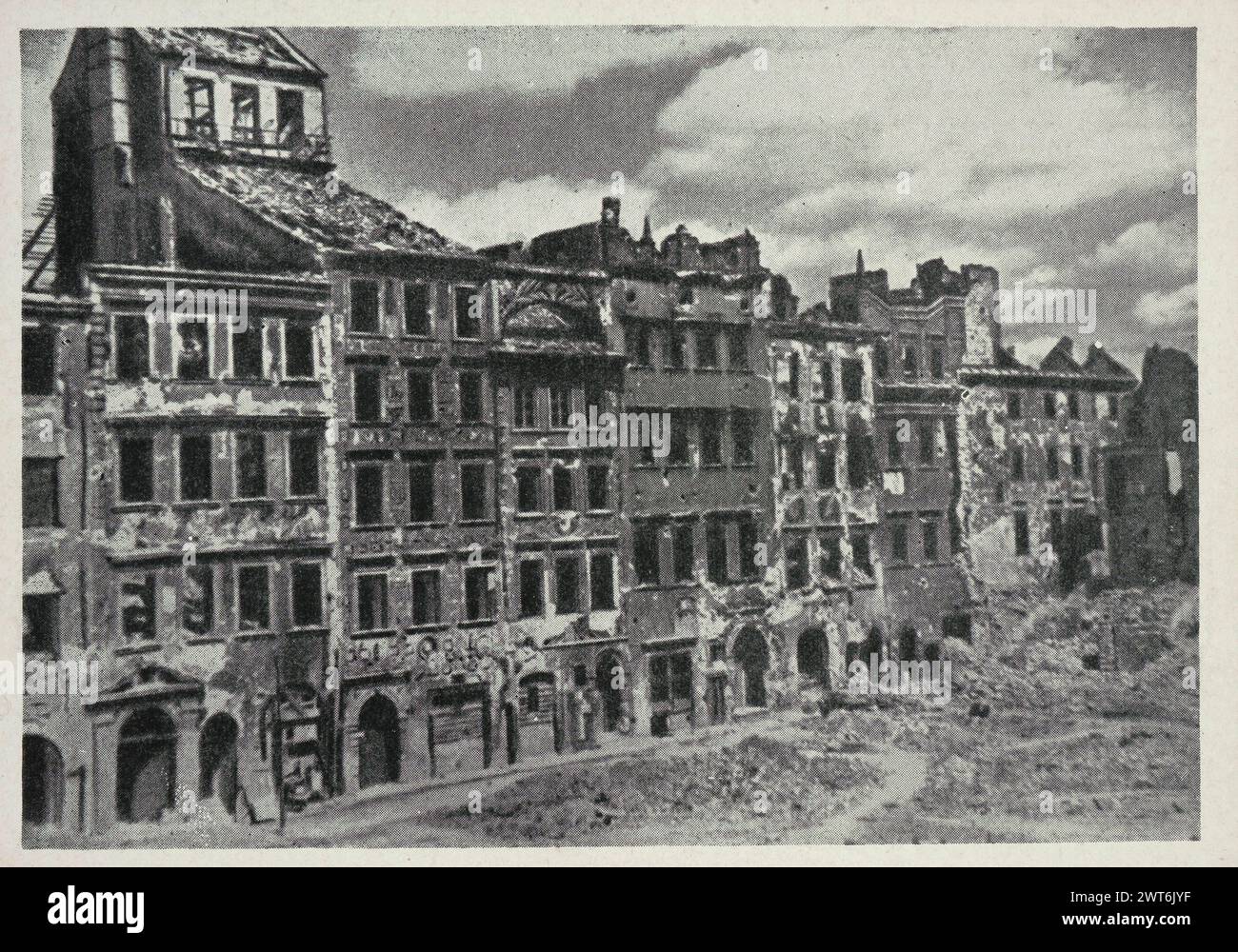 Vintage 1945 black and white postcard showing the destruction of Warsaw ...