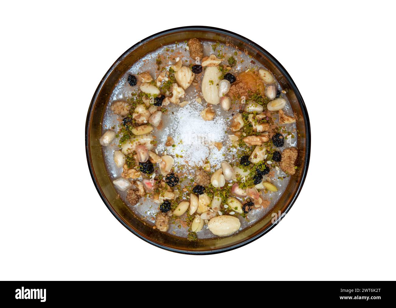 Traditional Turkish Dessert is Asure "Noah's Pudding" on white ...