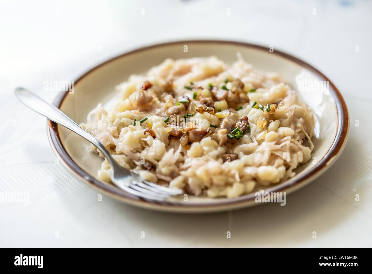 Traditional Slovak dish Halusky - Strapacky with sauerkraut on a plate ...