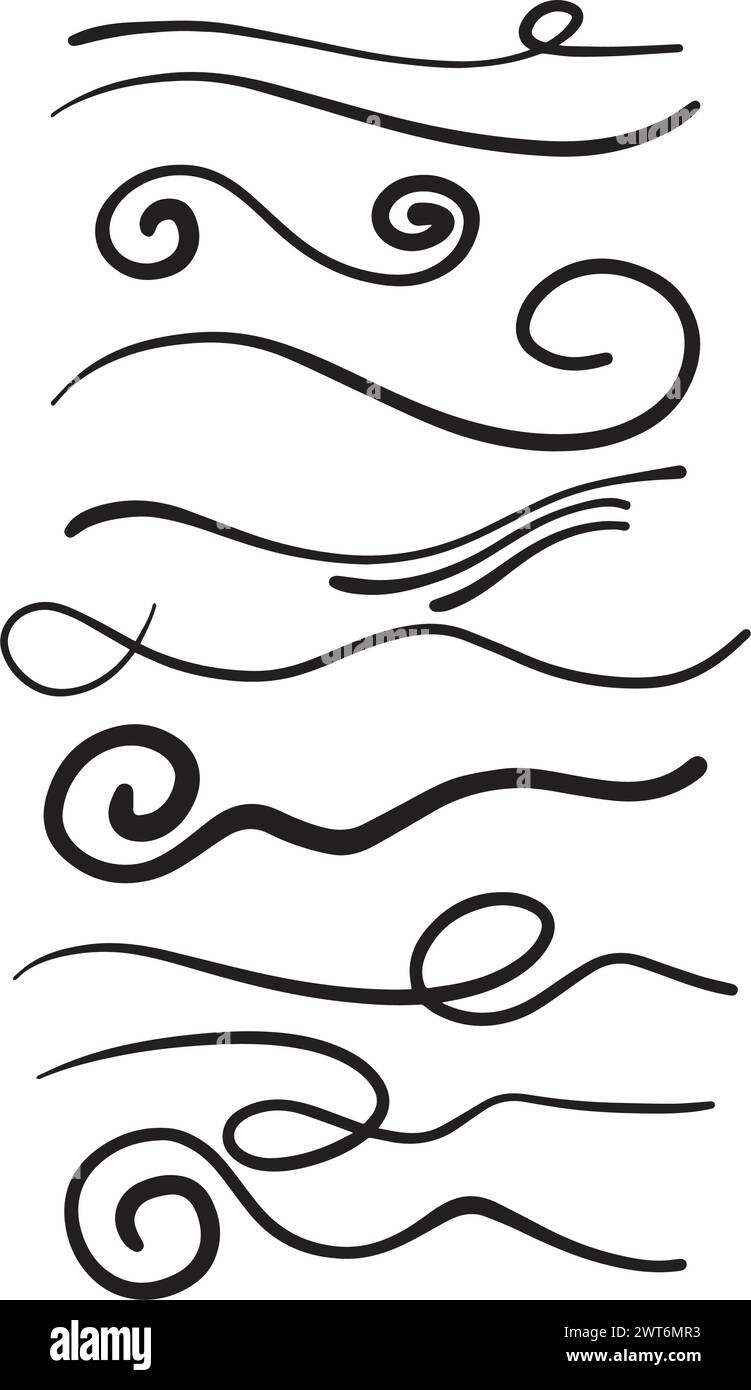 Hand drawn curly swish icon vector illustration, paint brush design ...