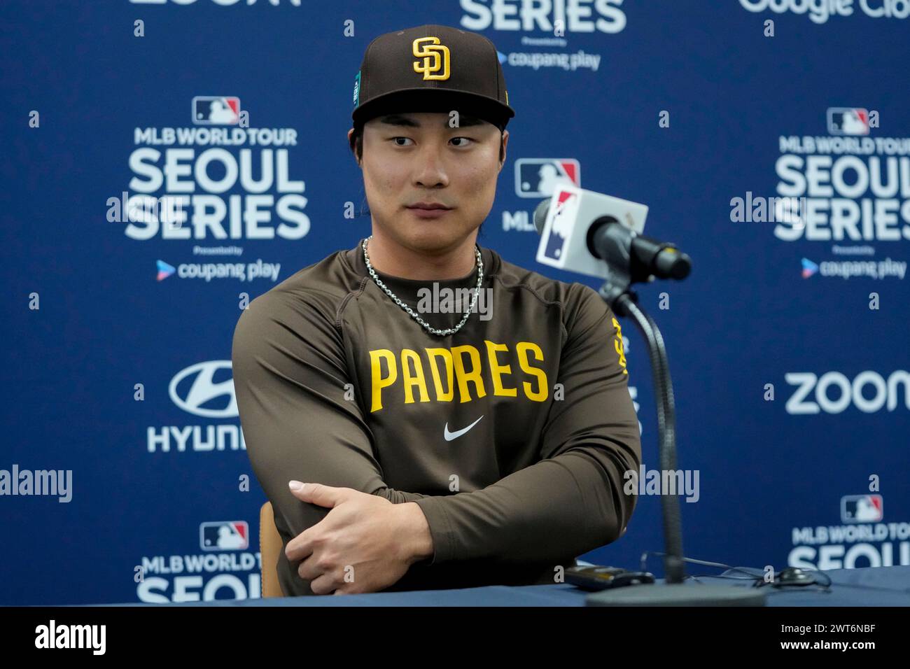 San Diego Padres' Ha-Seong Kim attends a news conference prior to a ...