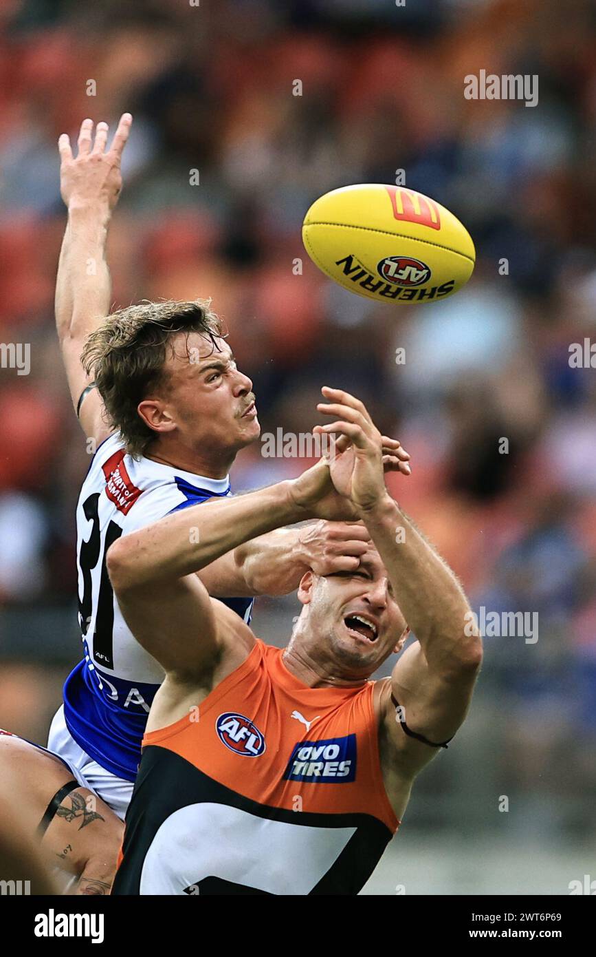 Sydney, Australia. 16th Mar, 2024. Jesse Hogan of the Giants competes ...