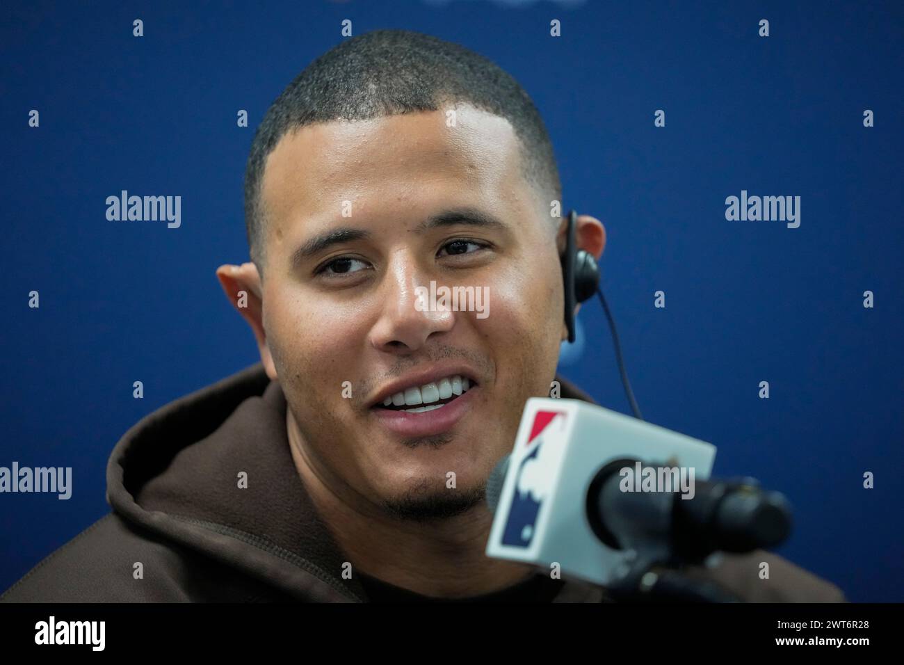 San Diego Padres' Manny Machado talks to reporters during a news ...
