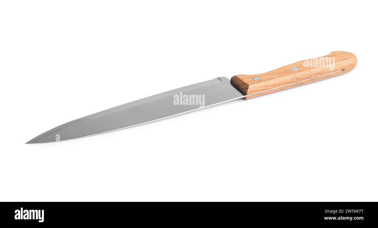One knife with wooden handle isolated on white Stock Photo - Alamy