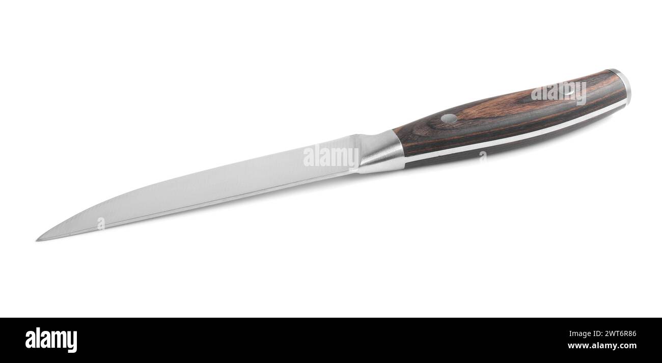 One knife with wooden handle isolated on white Stock Photo - Alamy