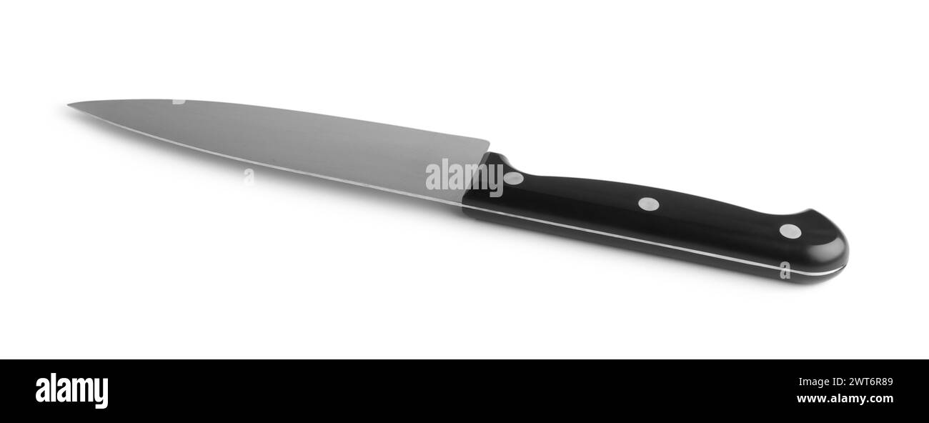 One knife with black handle isolated on white Stock Photo - Alamy
