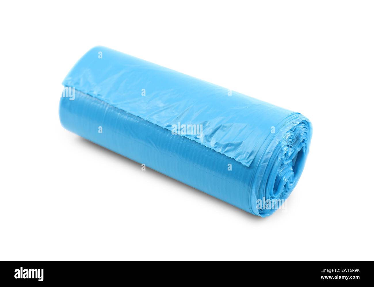 Roll of light blue garbage bags isolated on white Stock Photo - Alamy