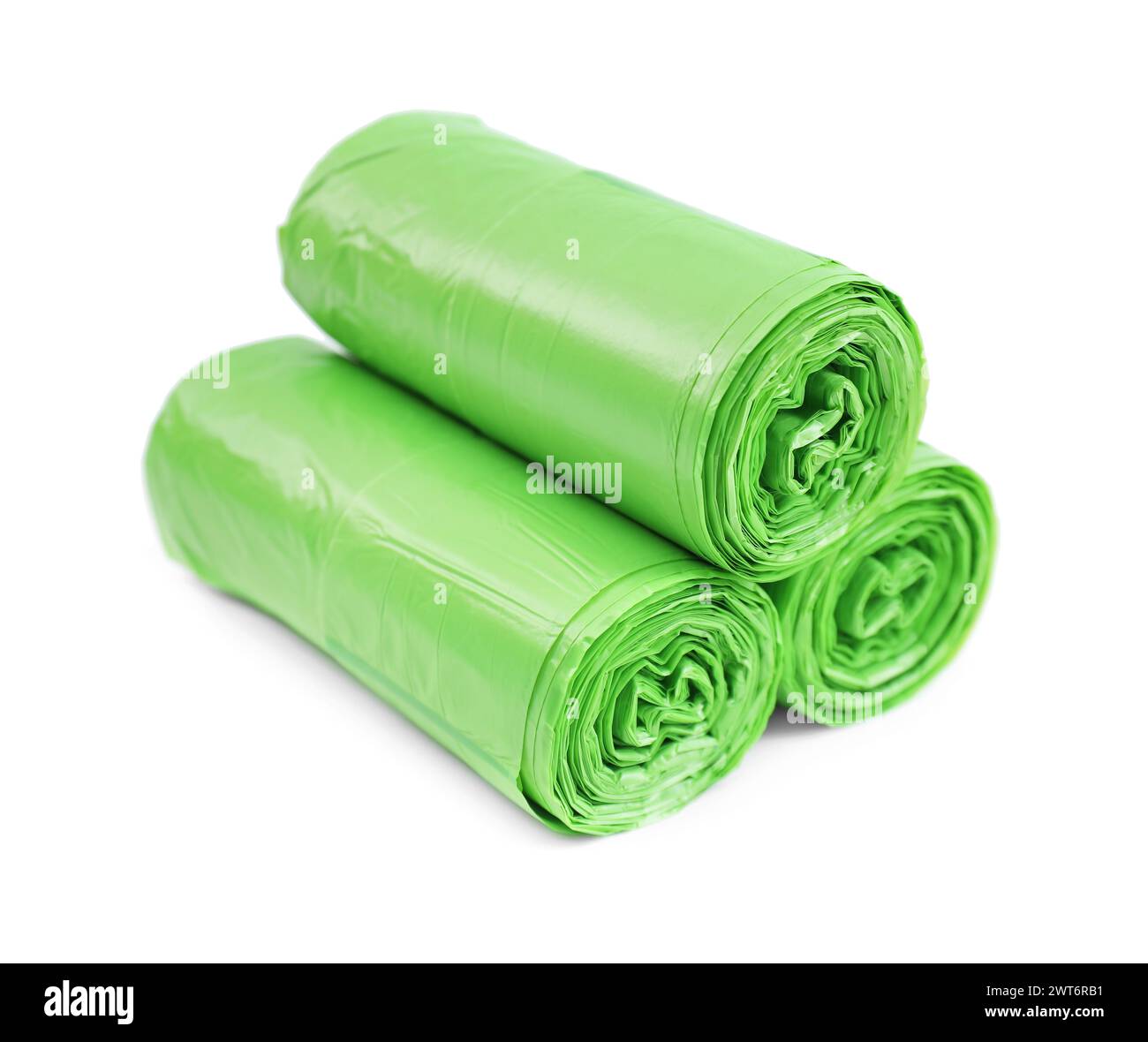 Rolls of light green garbage bags isolated on white Stock Photo - Alamy