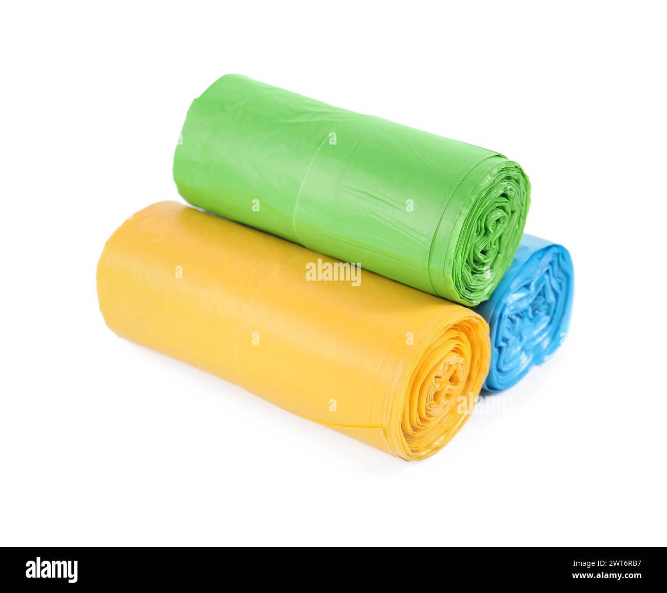 Rolls of colorful garbage bags isolated on white Stock Photo - Alamy