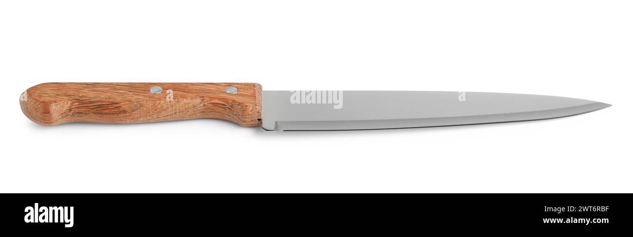 One knife with wooden handle isolated on white Stock Photo - Alamy