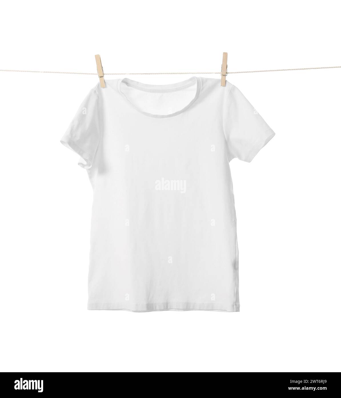 One t-shirt drying on washing line isolated on white Stock Photo - Alamy