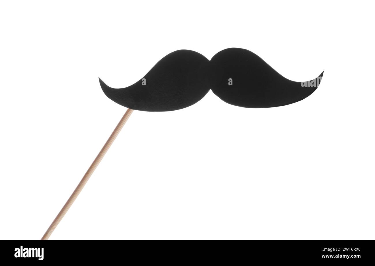 Fake paper mustache on stick against white background Stock Photo - Alamy