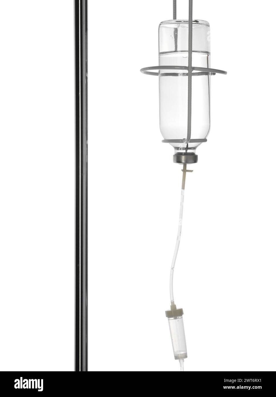 IV infusion set on pole against white background Stock Photo - Alamy