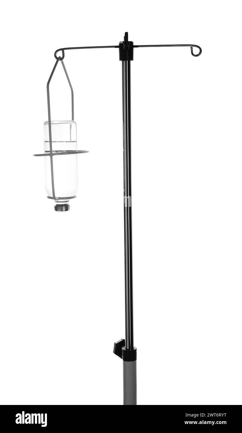 IV infusion set on pole against white background Stock Photo - Alamy