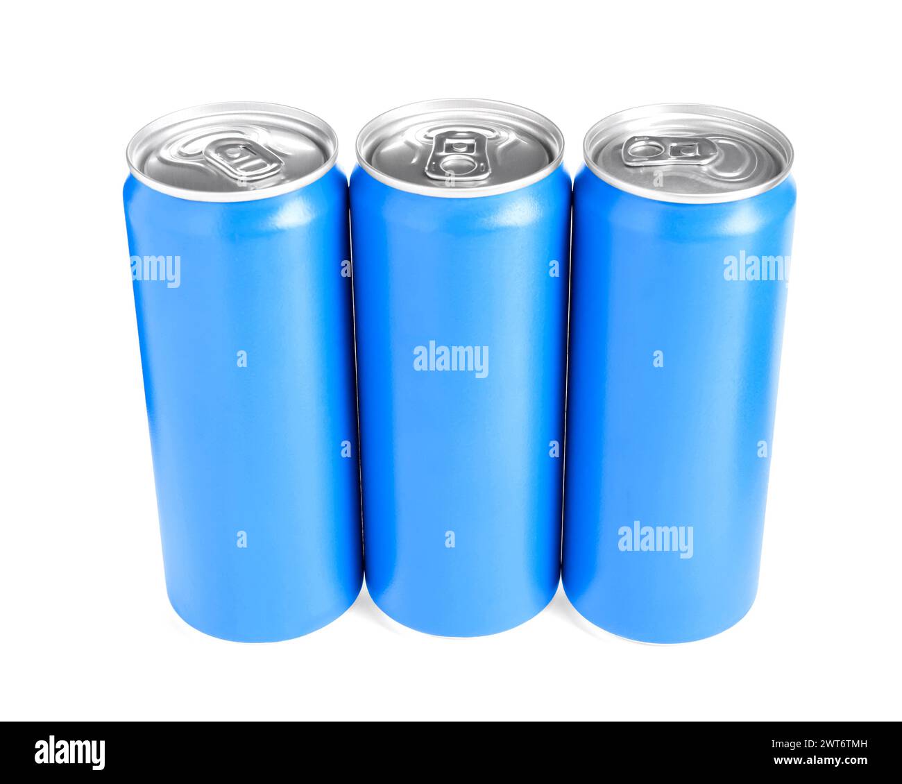 Energy drinks in blue cans isolated on white Stock Photo - Alamy