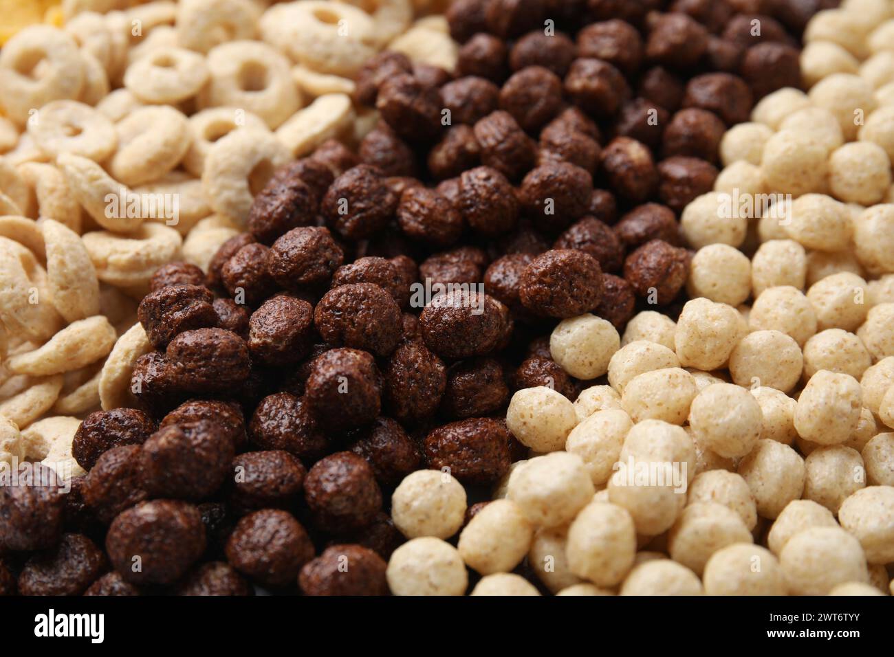 Different types of breakfast cereals as background, closeup Stock Photo ...
