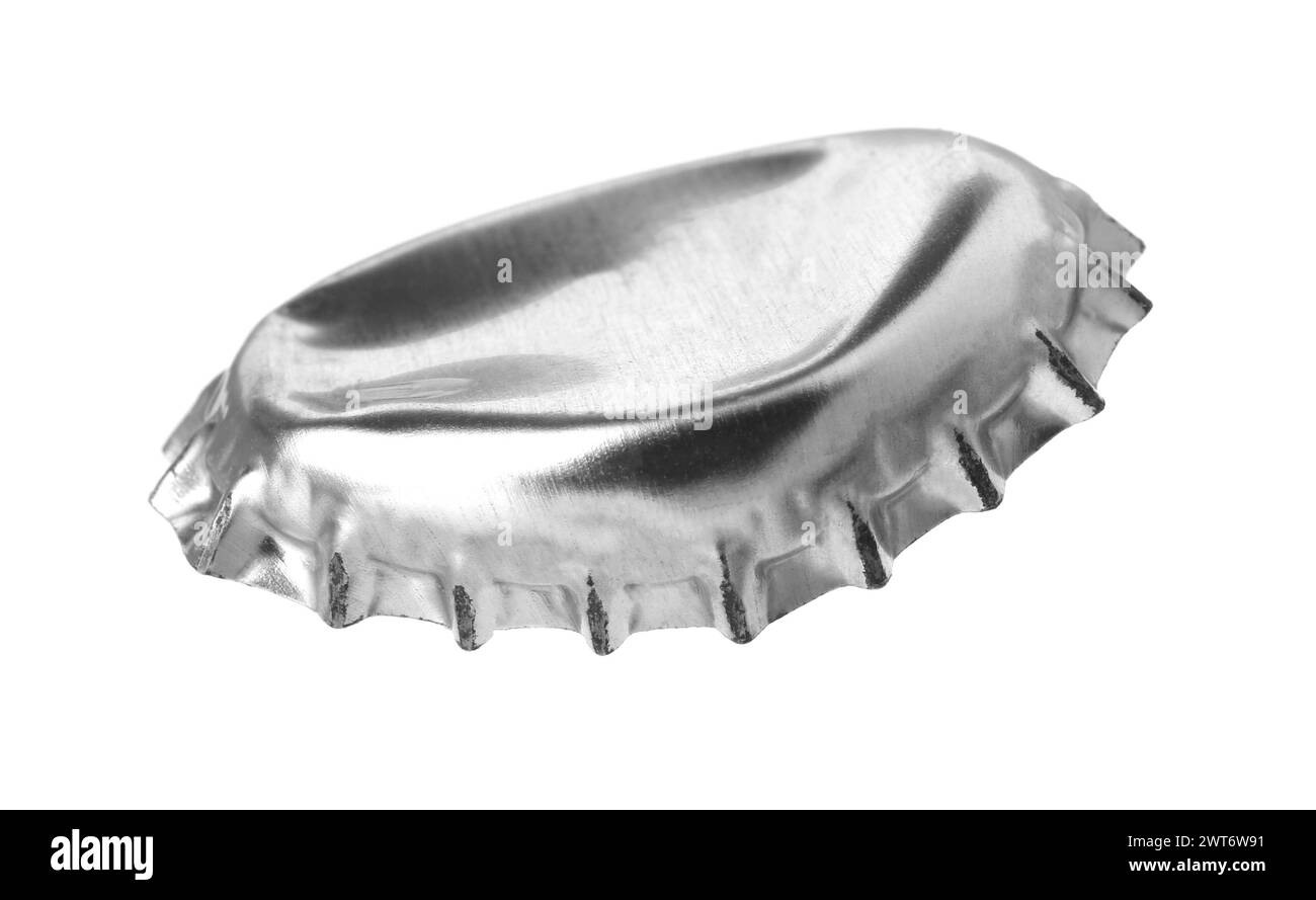 One silver beer bottle cap isolated on white Stock Photo - Alamy