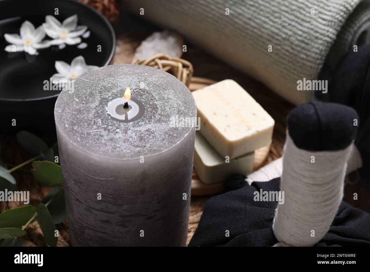 Beautiful composition spa products burning hi-res stock photography and ...