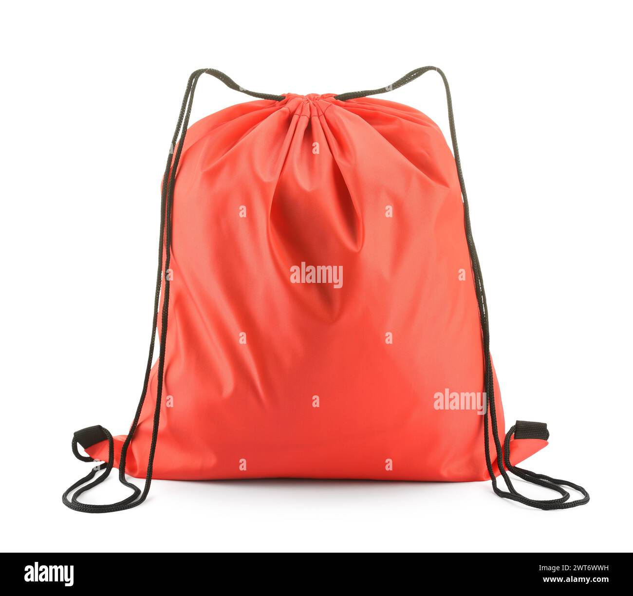 One red drawstring bag isolated on white Stock Photo - Alamy
