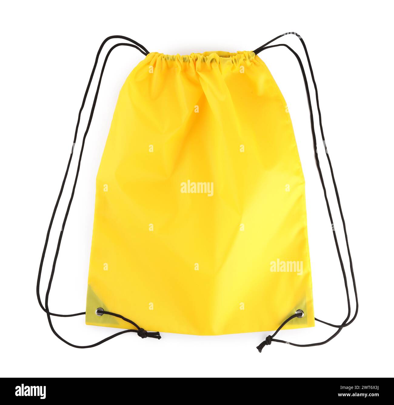 One yellow drawstring bag isolated on white Stock Photo - Alamy
