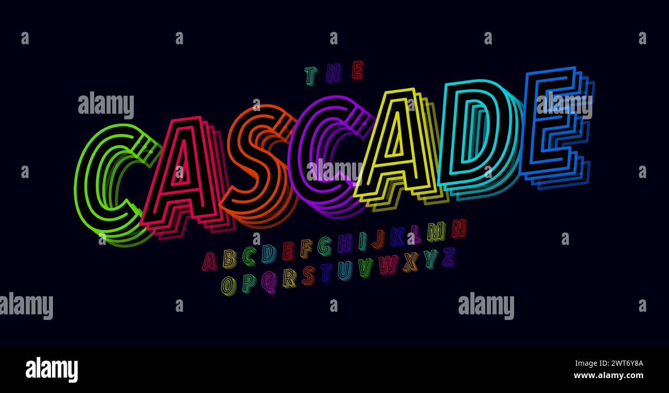 Neon glow alphabet, bold linear letters, vibrant disco font for ...
