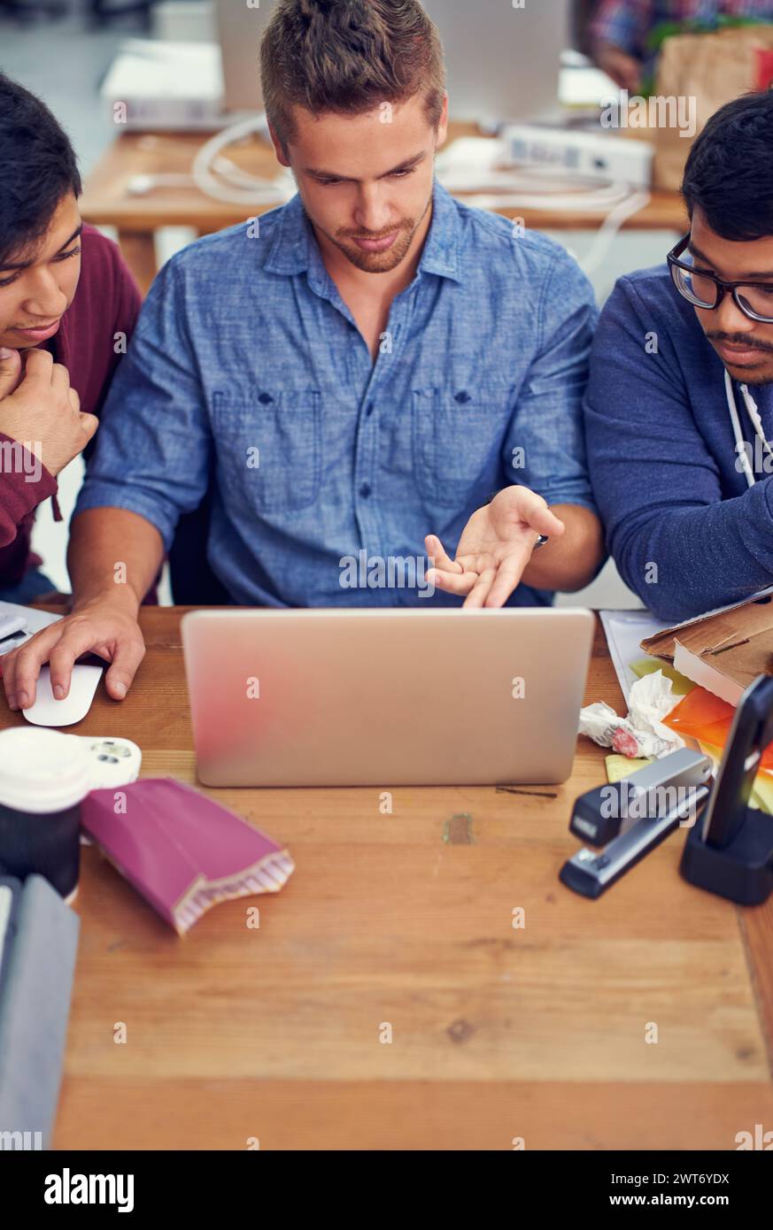 Business team, men and laptop on internet with discussion for deadline ... Business team, men and laptop on internet with discussion for deadline ...