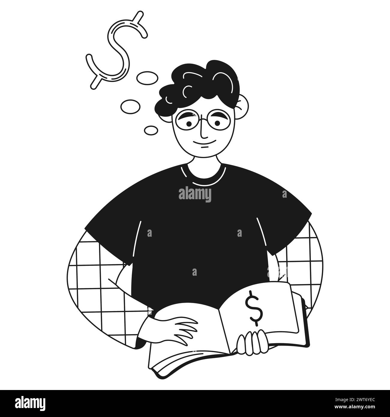 Financial character reading a book on financial literacy Stock Vector ...