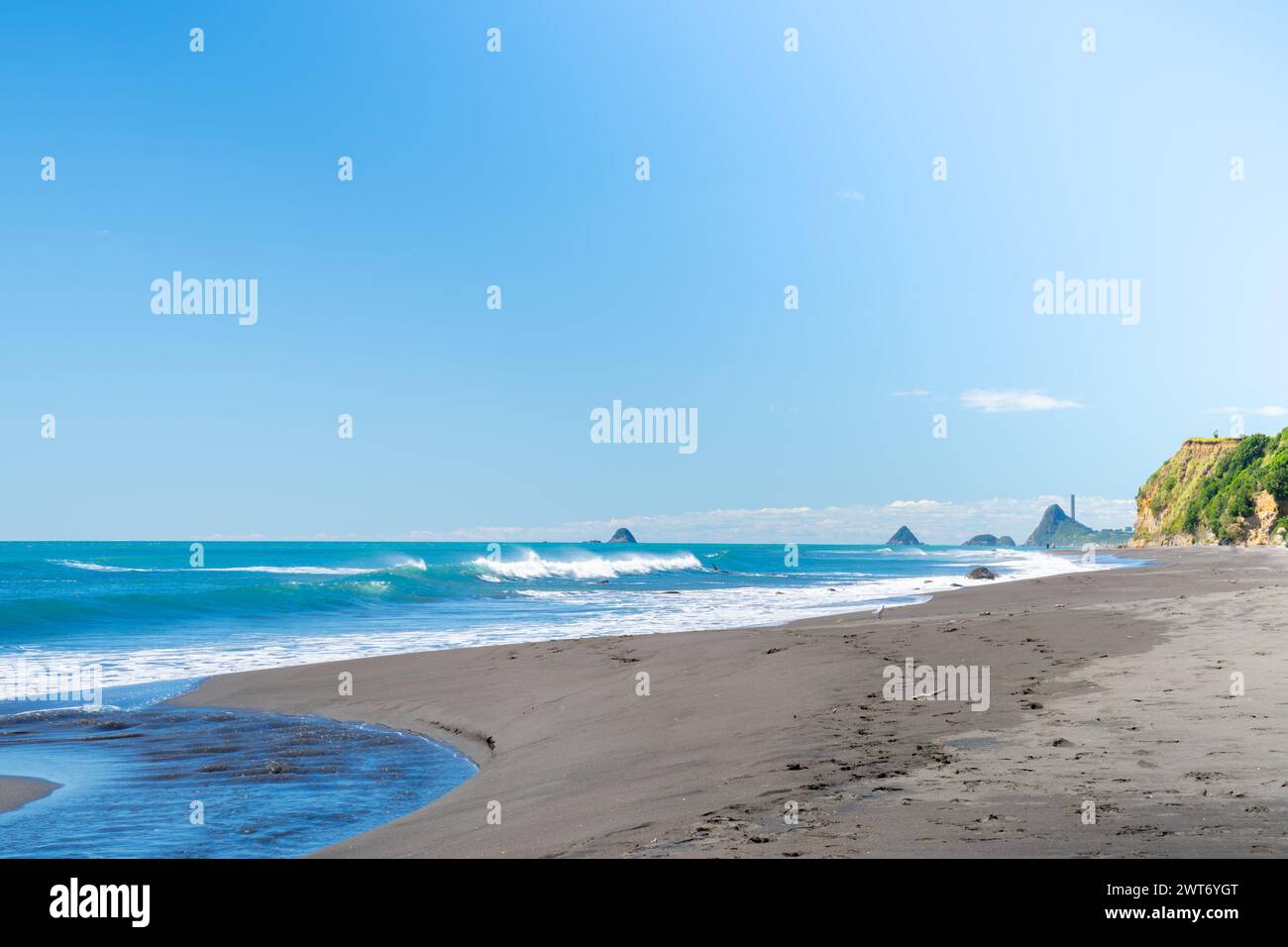 Oakura Beach on North Island west coast, Taranaki New Zealand Stock ...