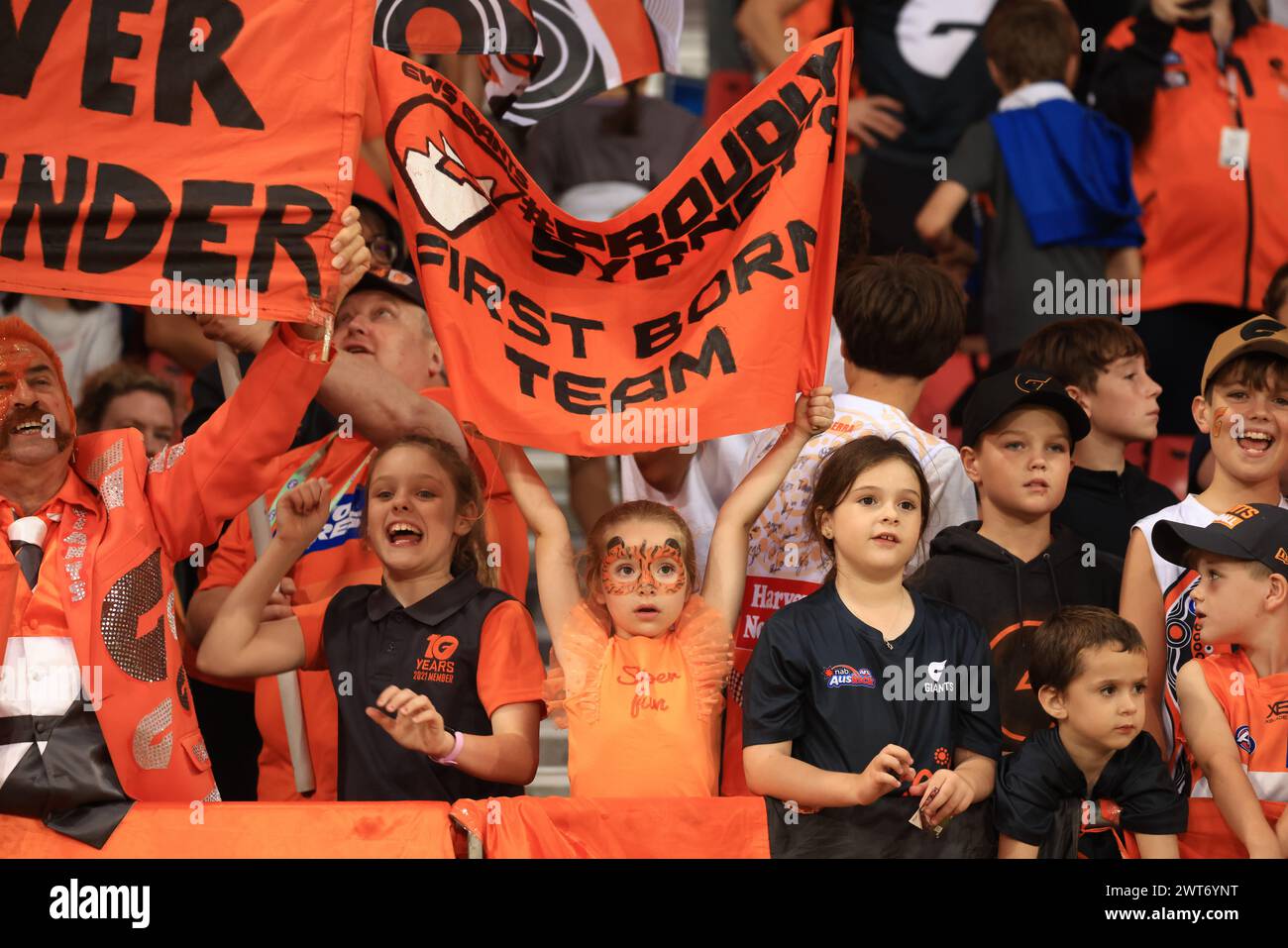 Sydney, Australia. 16th Mar, 2024. Giants fans celebrate their win ...