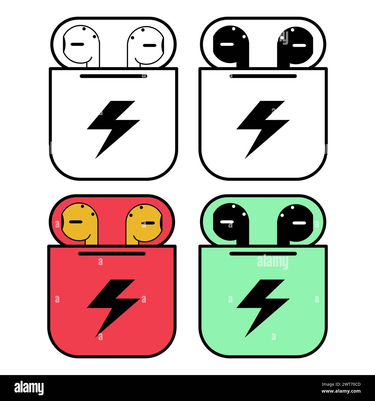 Set of Earphones music box flat icon, sound technology device sign, web ...