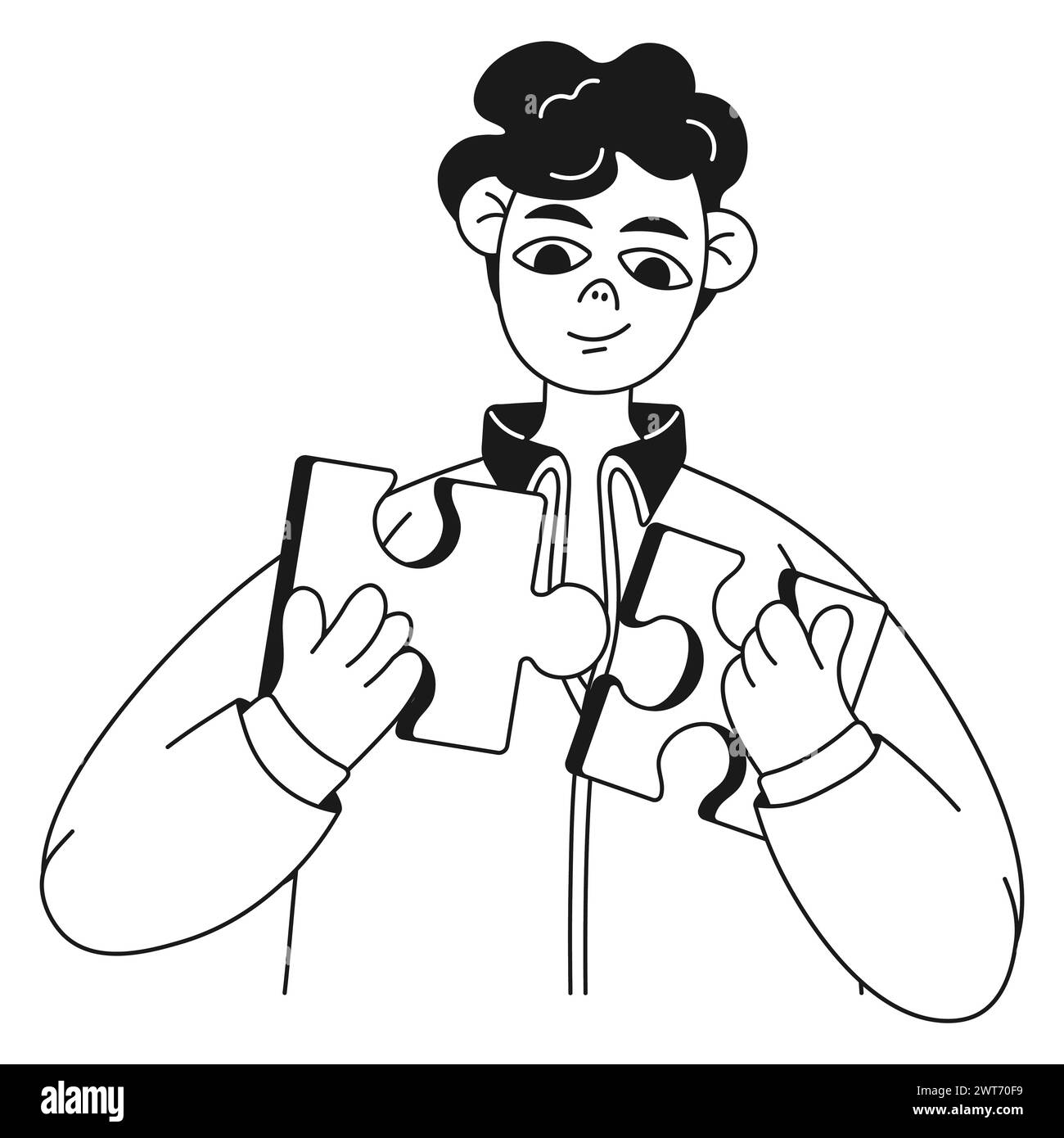 Digital business illustration of a guy with puzzles in his hands Stock ...