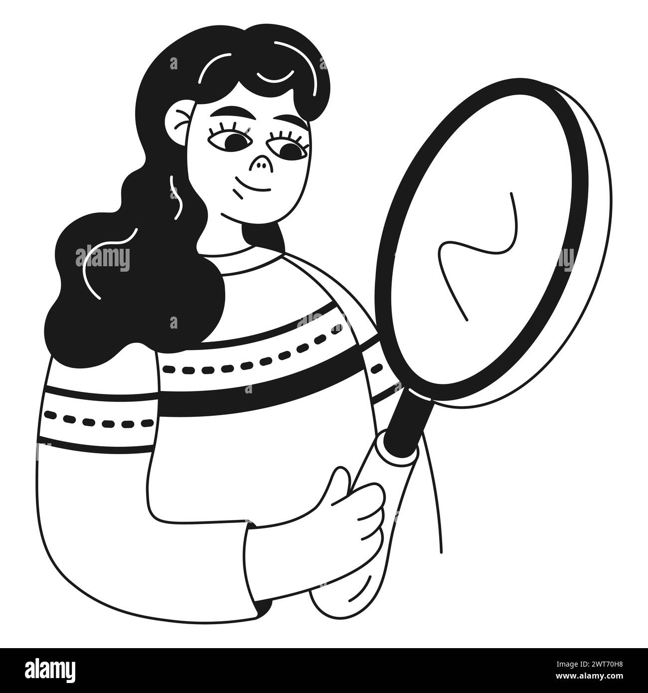Digital business illustration of girl and magnifying glass searching ...
