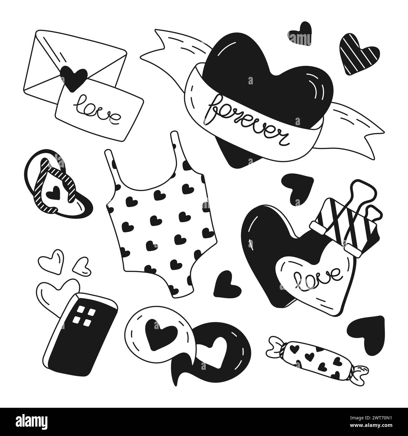 Hand drawn items for Valentine's Day Illustration and Vector Stock ...