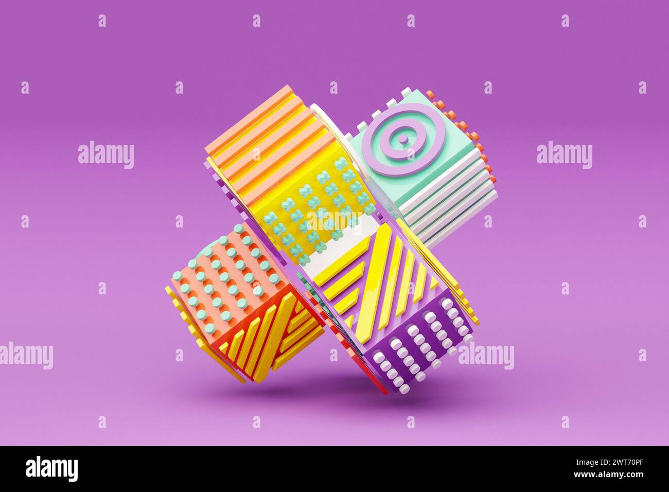 Abstract dynamic shape with multi-colored sides, sides. 3D illustration ...