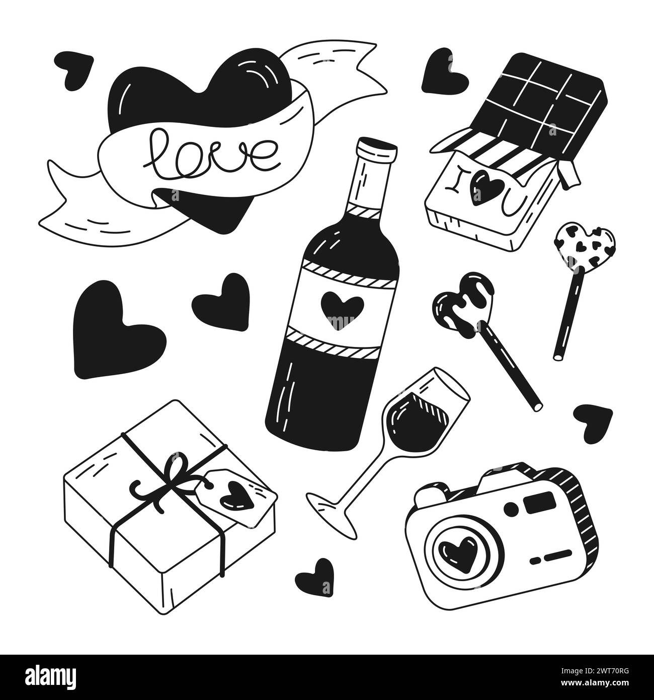 Hand drawn items for Valentine's Day Illustration and Vector Stock ...