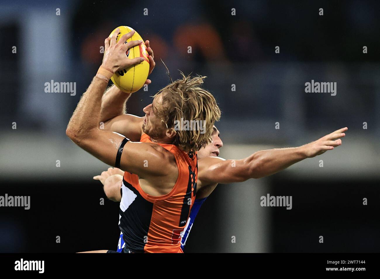 Sydney, Australia. 16th Mar, 2024. Nick Haynes of the Giants marks ...