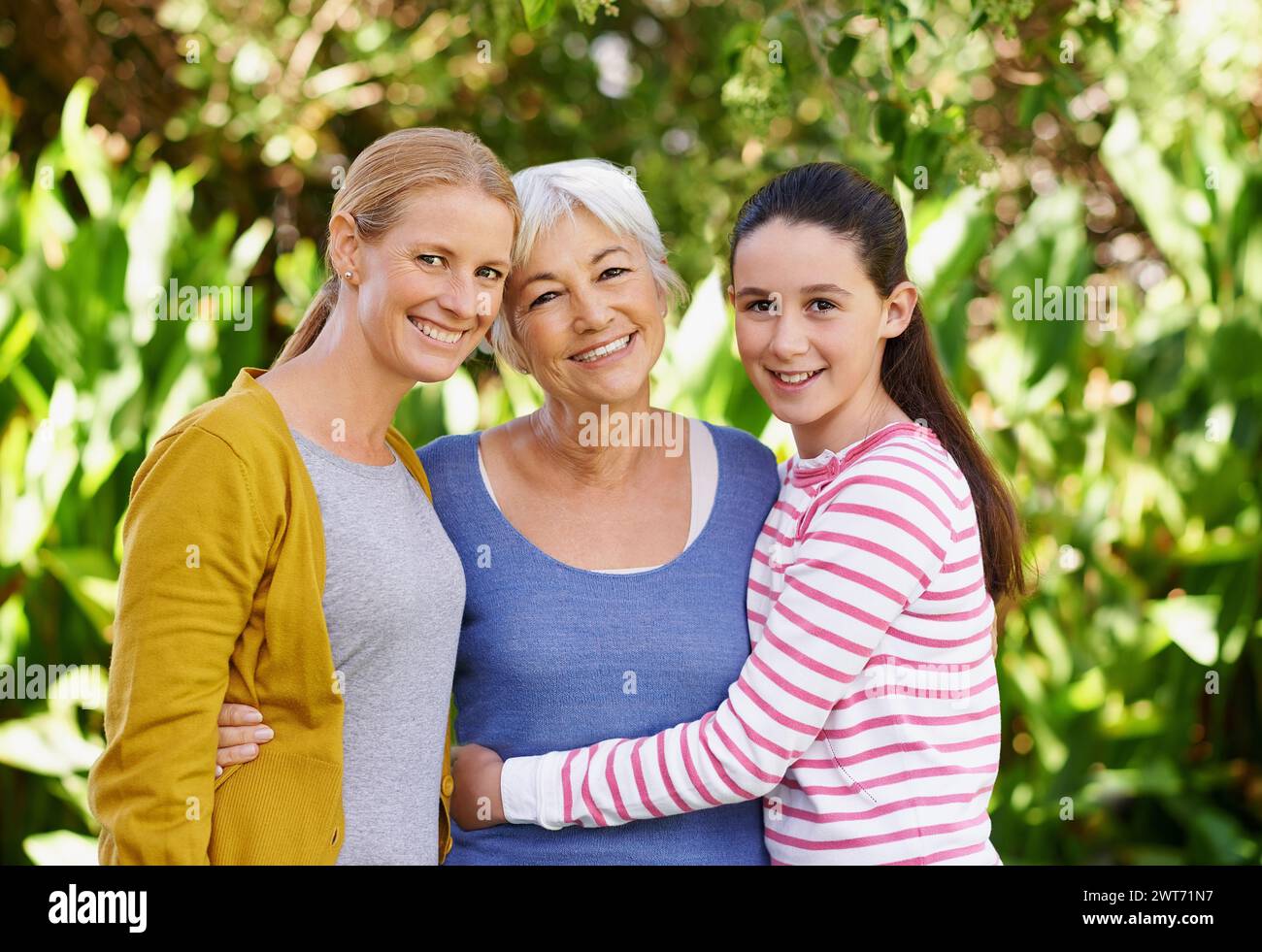 Portrait, woman or child as family, support or visit to relax as happy ...