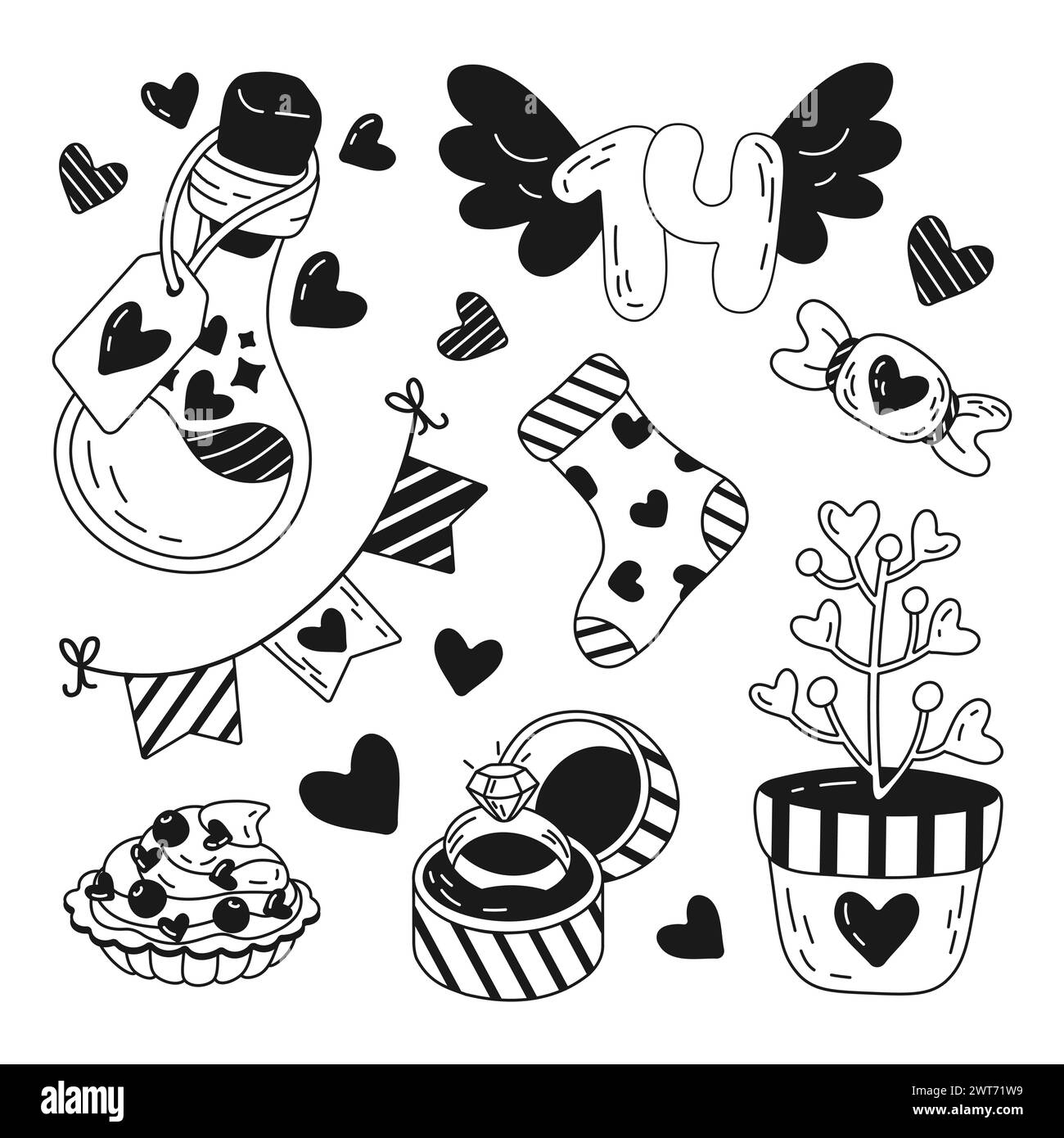 Hand drawn items for Valentine's Day Illustration and Vector Stock ...