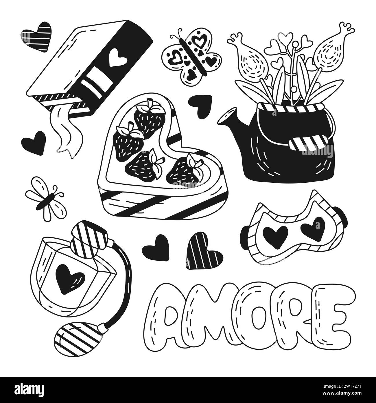 Hand drawn items for Valentine's Day Illustration and Vector Stock ...